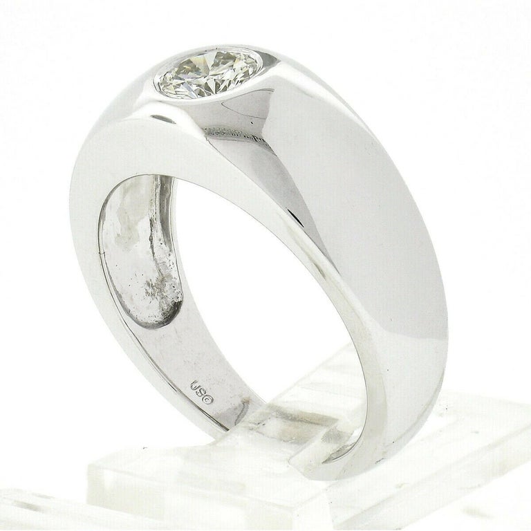 New Men's 18k White Gold 0.50ctw Burnish Set Diamond Solitaire Dome ...