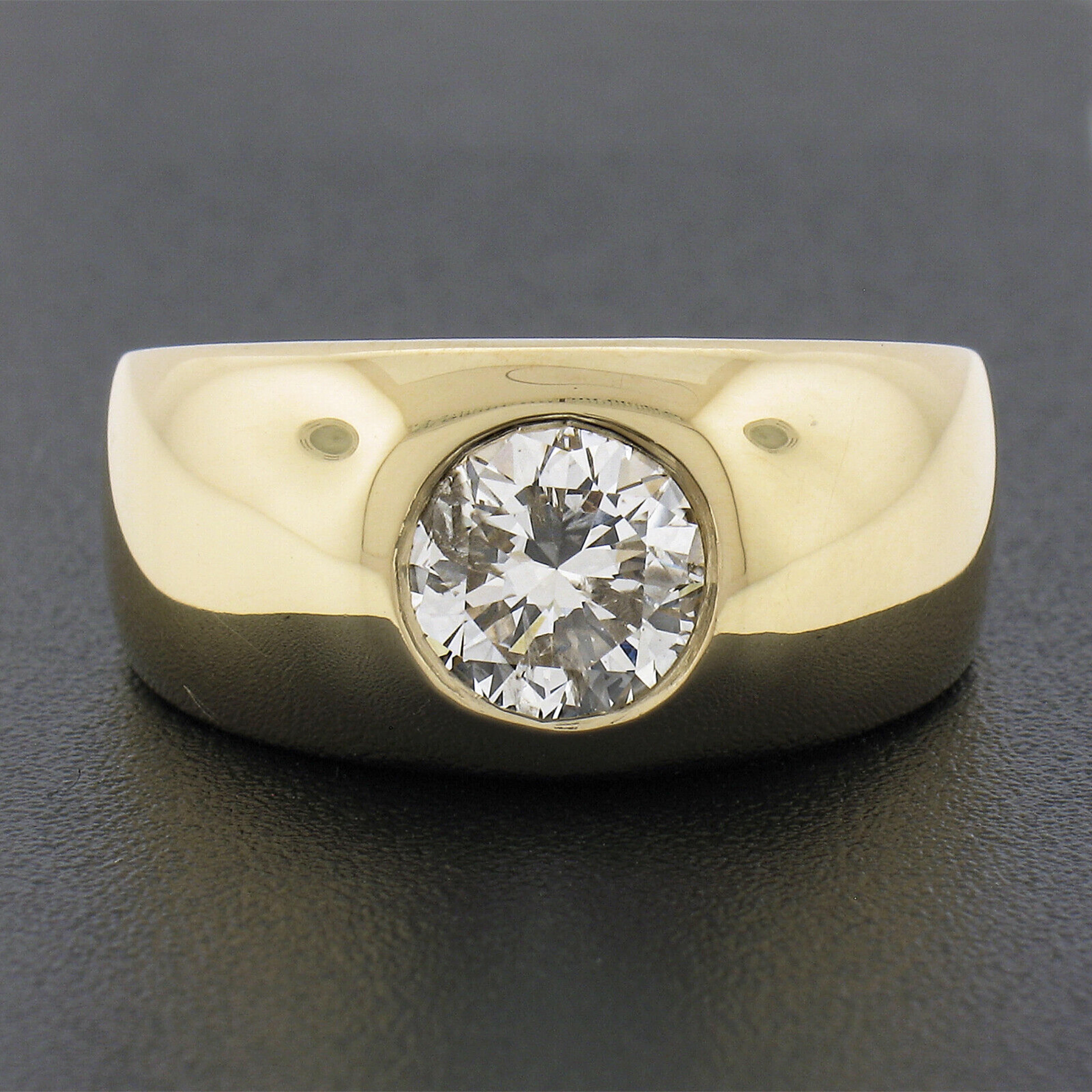 New Men's 18k Yellow Gold 1.26ctw Burnish Set Diamond Solitaire Dome ...