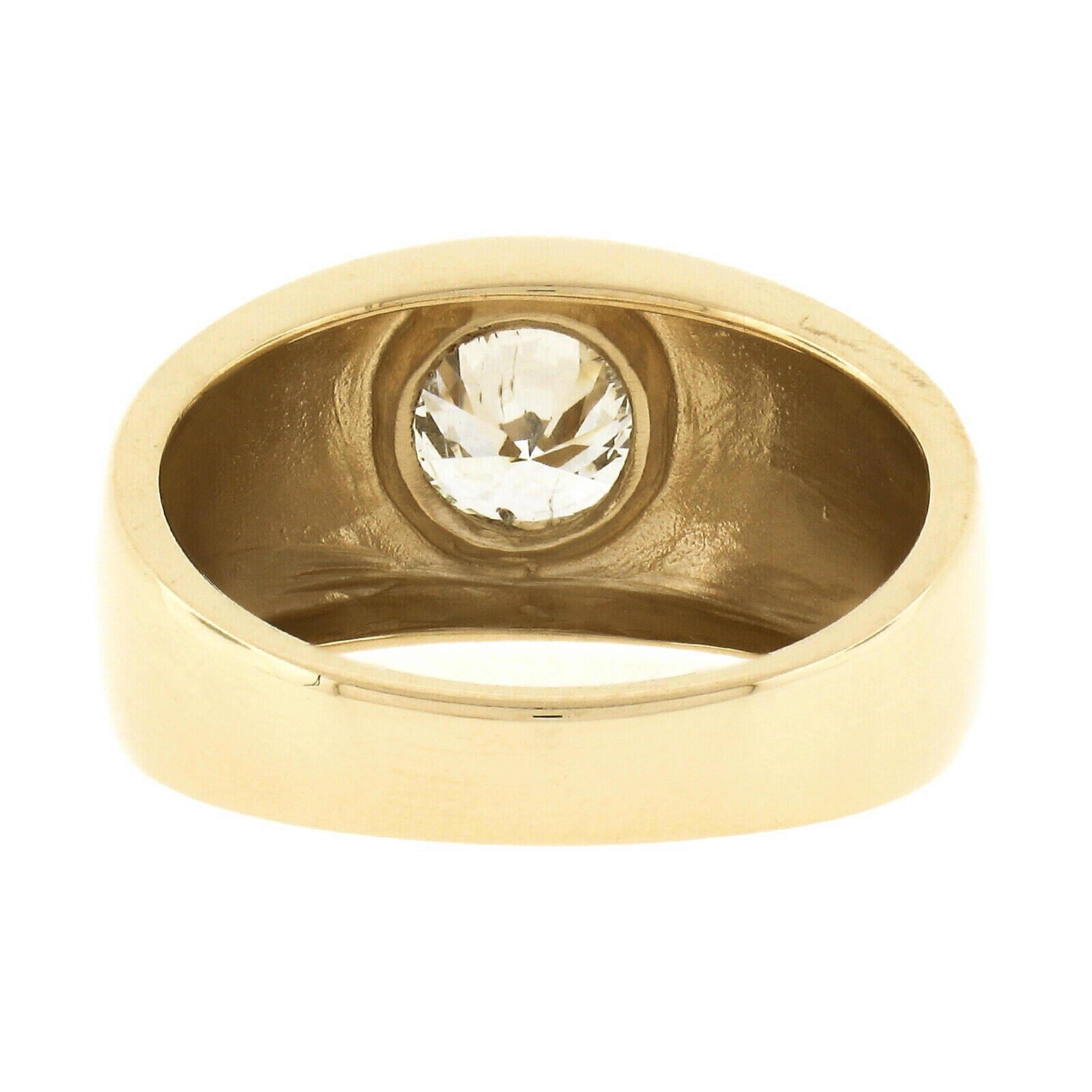 New Men's 18k Yellow Gold 1.26ctw Burnish Set Diamond Solitaire Dome ...