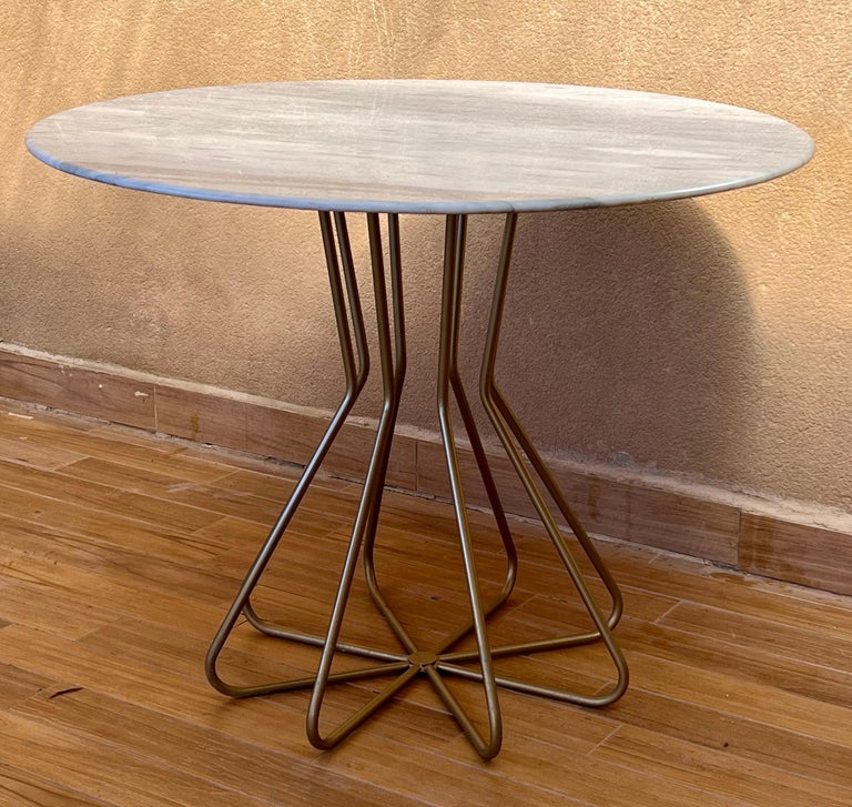 New Metal Fleur Side Table with White Marble Top, Indoor and Outdoor ...