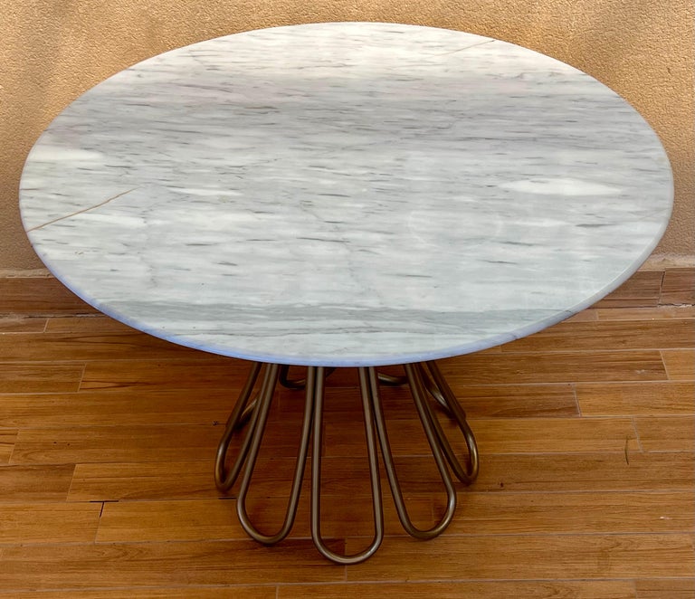 New Metal Fleur Side Table with White Marble Top, Indoor and Outdoor ...