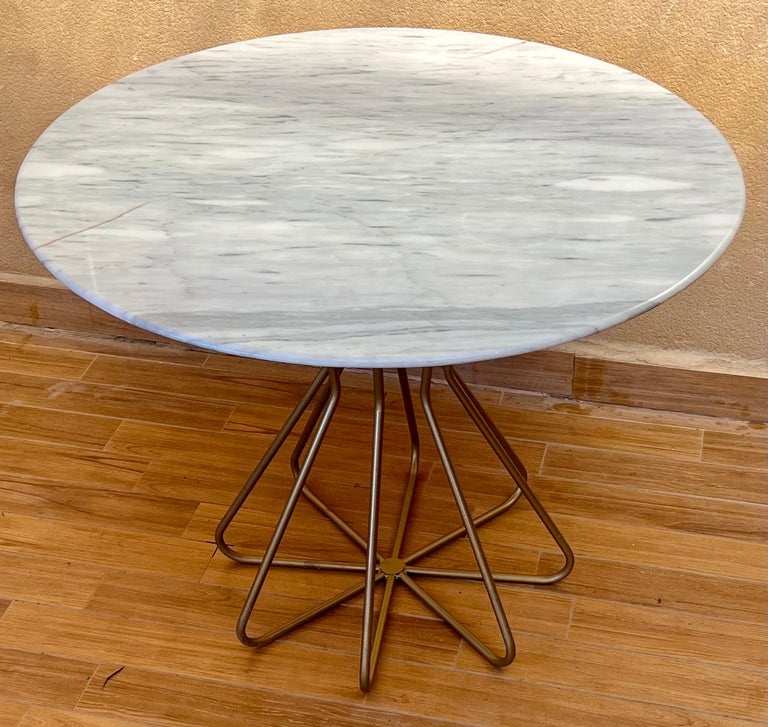 New Metal Fleur Side Table with White Marble Top, Indoor and Outdoor ...