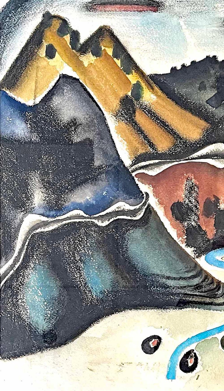 "New Mexico River Valley," 1920s Painting, Black, Green and Blue, Attr ...
