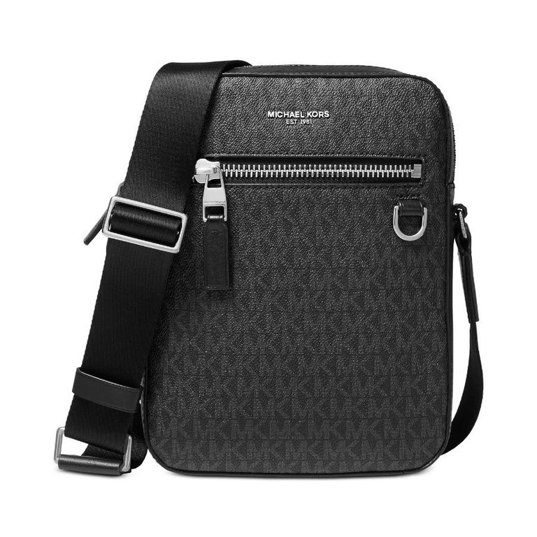 NEW Michael Kors Black Henry Monogram Logo Coated Canvas Crossbody Bag ...