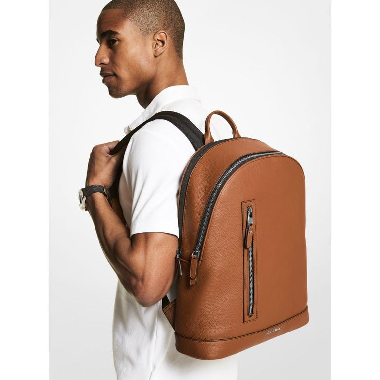 NEW Michael Kors Brown Hudson Slim Pebbled Leather Backpack Rucksack ...