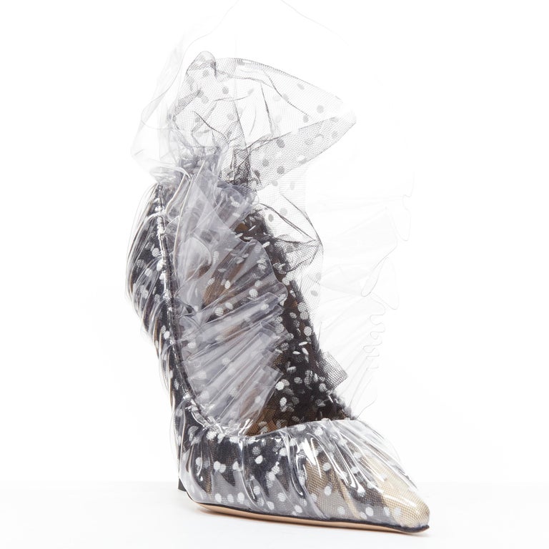 new MIDNIGHT 00 black white polka dot tulle PVC frill ruffle pump EU38 ...