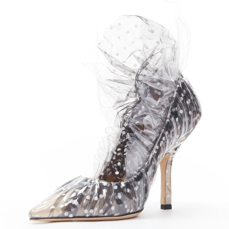 new MIDNIGHT 00 black white polka dot tulle PVC frill ruffle pump EU38 ...