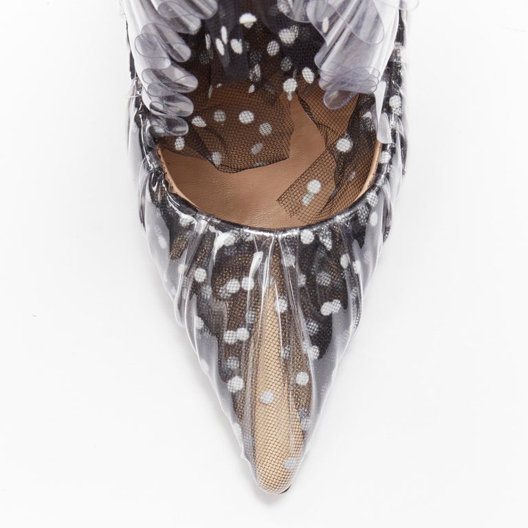 new MIDNIGHT 00 black white polka dot tulle PVC frill ruffle pump EU38 ...