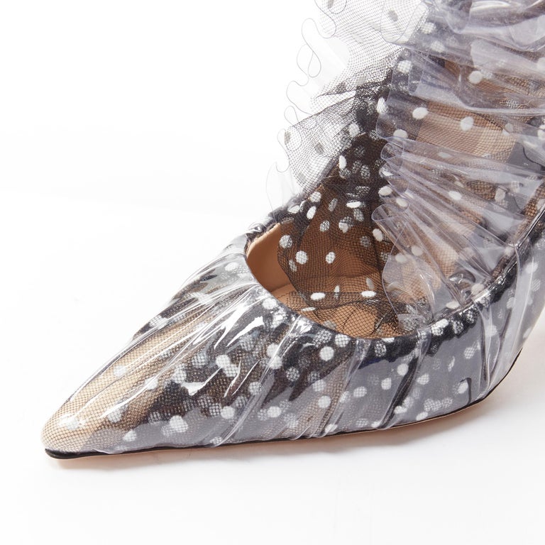 new MIDNIGHT 00 black white polka dot tulle PVC frill ruffle pump EU38 ...