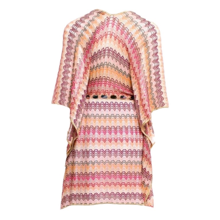 NEW Missoni Multicolor Gold Metallic Lurex Crochet Knit Kaftan Tunic Dress M For Sale at 1stDibs