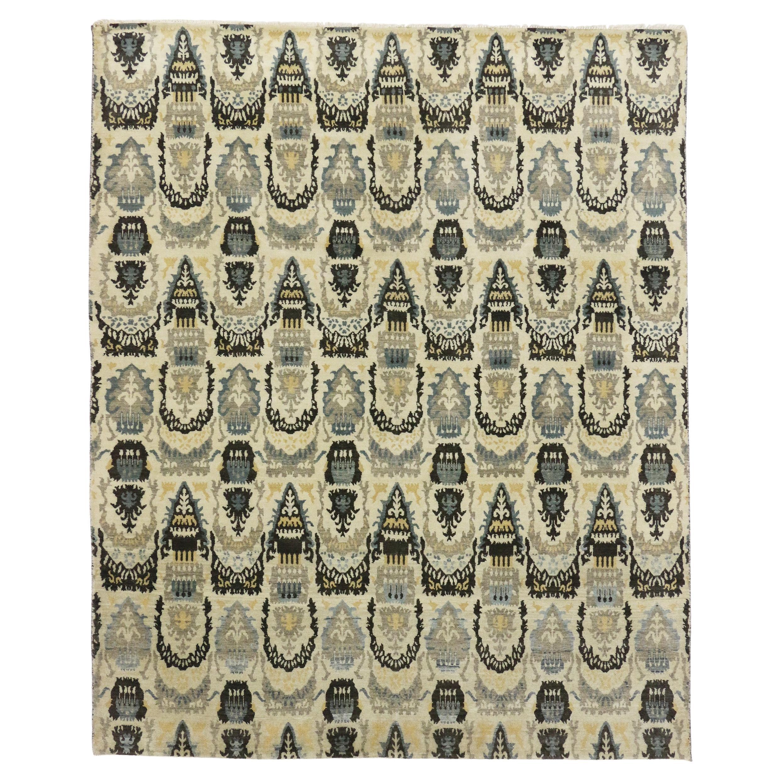 New Contemporary Ikat Area Rug with Modern Transitional Style For Sale ...