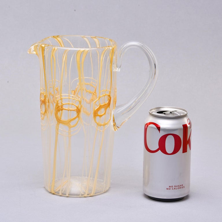 New Murano Glass Gold Streaked Pitcher and Six Glasses For Sale at 1stDibs
