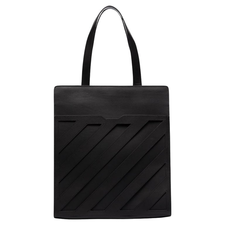 NEW Off-White Virgil Abloh Black Diagonal Stripes Leather Tote Shoulder ...