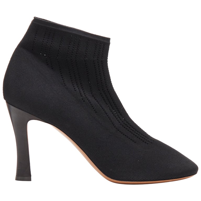 new OLD CELINE Glove Bootie black perforated knit sock square toe boots ...