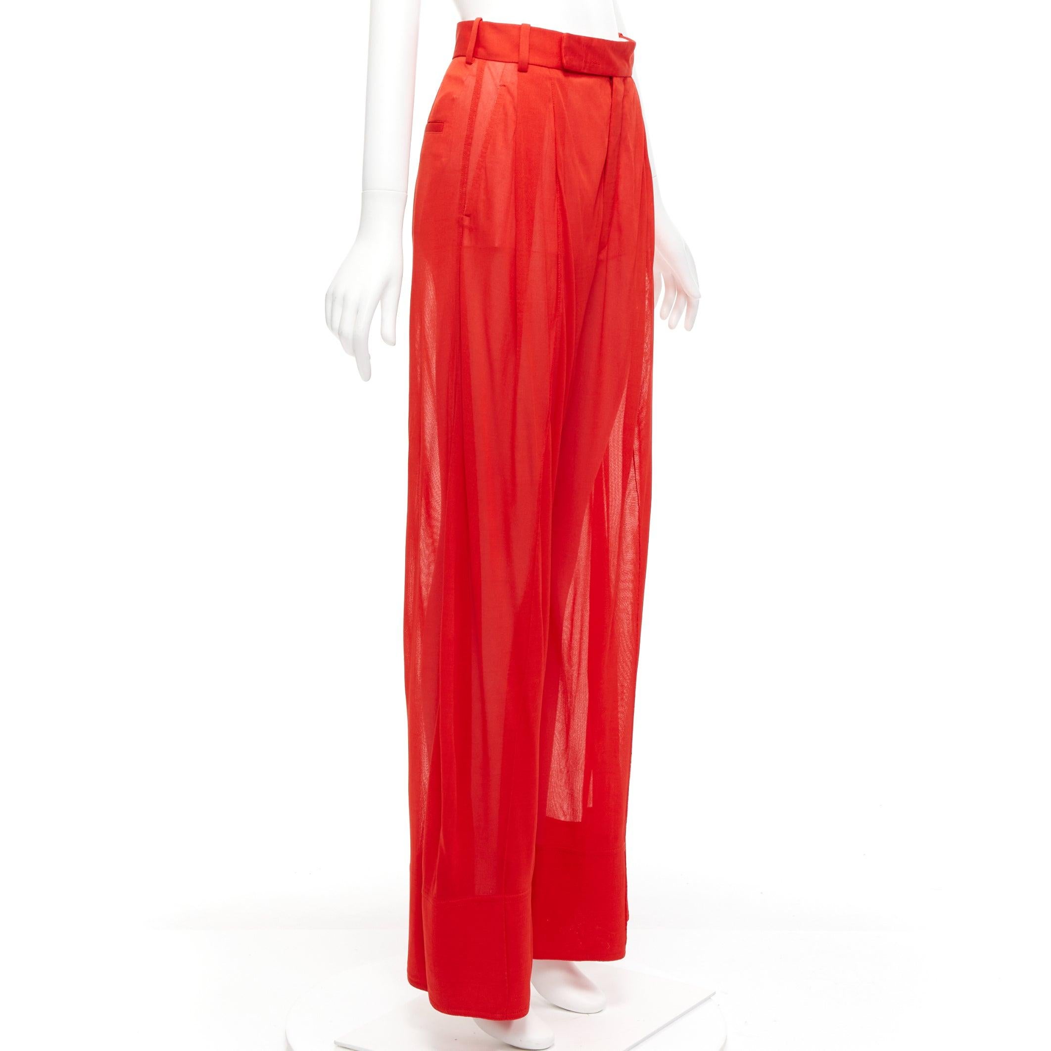new OLD CELINE Phoebe Philo red sheer solid seam wide leg pants FR36 S For Sale at 1stDibs