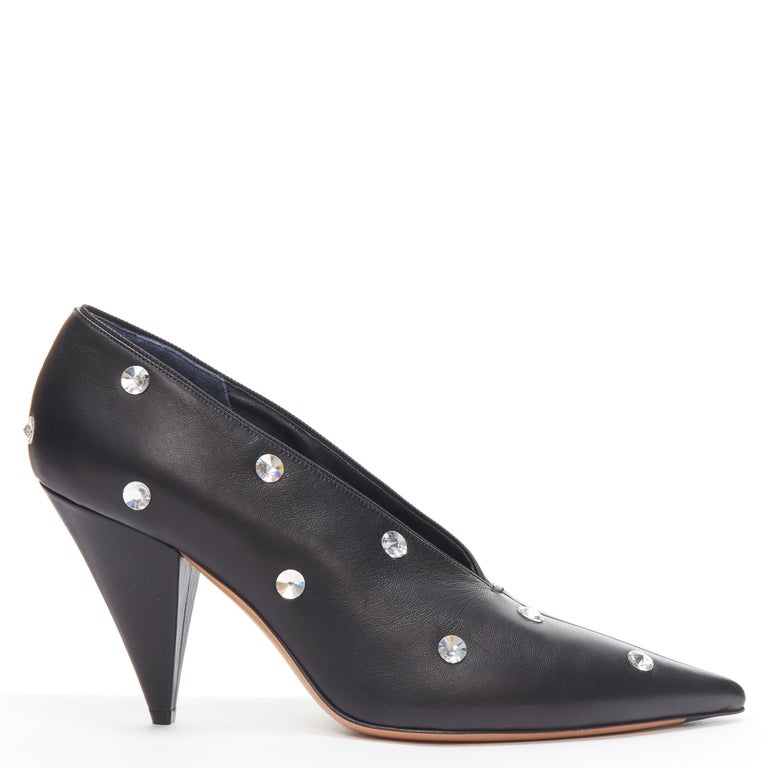 new OLD CELINE Phoebe Philo V Neck Pump 90 black crystal strass stud ...