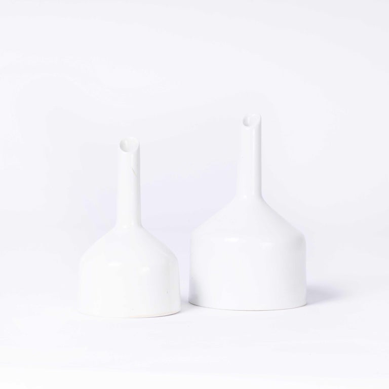 New Old Stock Heavy Ceramic White Funnels, Pair For Sale at 1stDibs