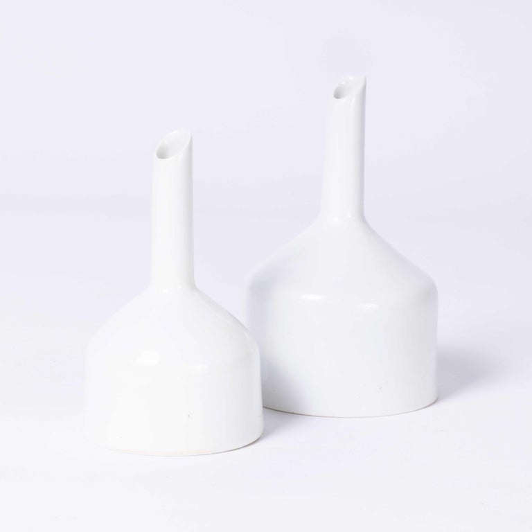 New Old Stock Heavy Ceramic White Funnels, Pair For Sale at 1stDibs