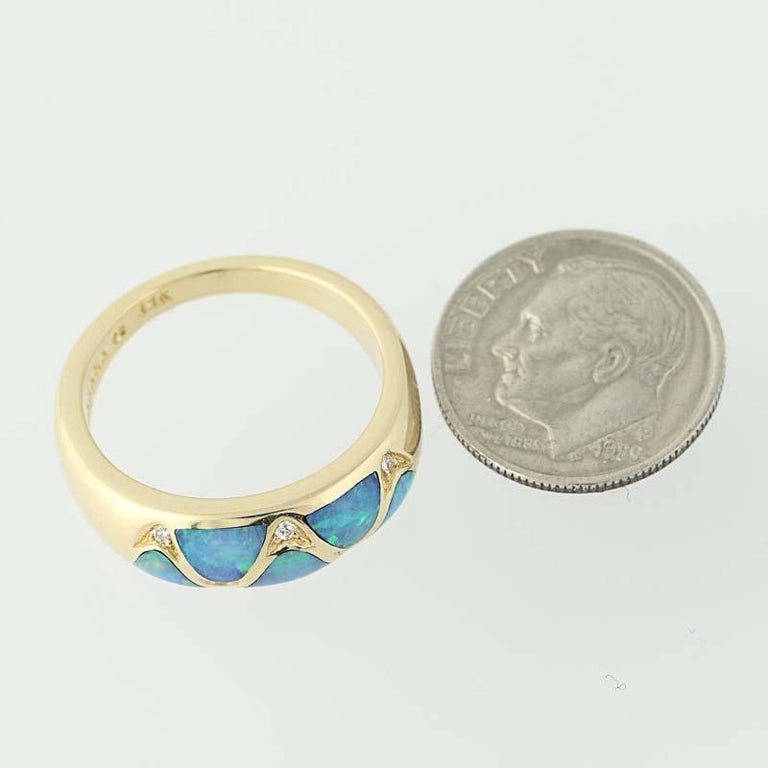 Opal and Diamond Kabana Ring, 14 Karat Yellow Gold at 1stDibs