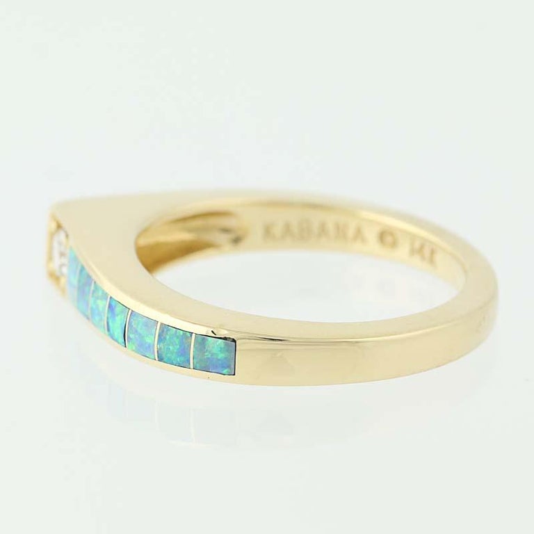 Opal and Diamond Kabana Ring, 14 Karat Yellow Gold Contemporary Women's ...