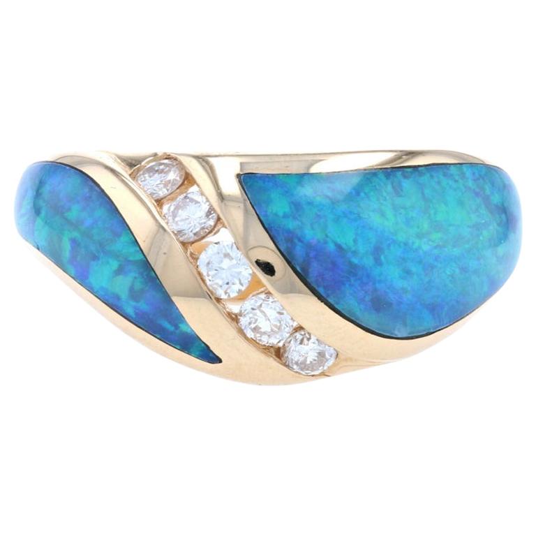 Customizable New Opal and Diamond Kabana Ring, 14k Yellow Gold Round ...