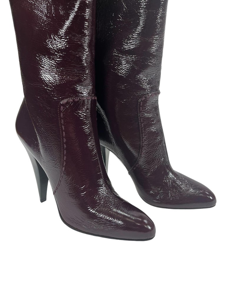 New Oscar de la Renta Wine Patent Leather Knee Length Boots 8.5 and 9.5 ...