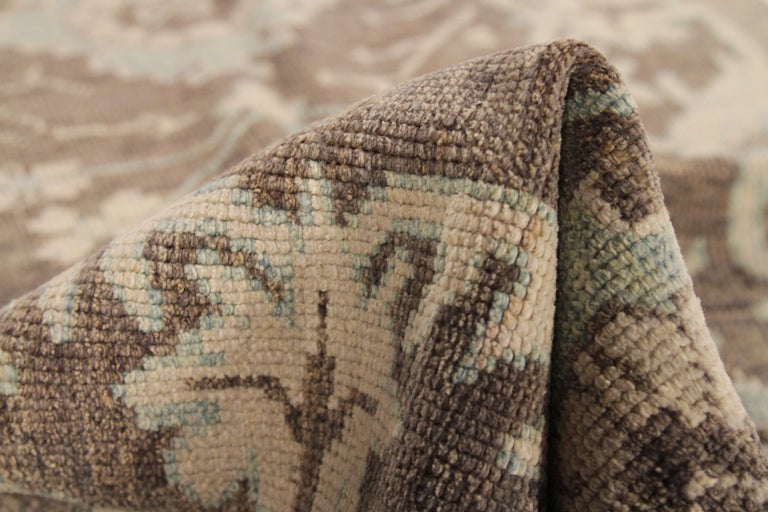 New Oushak Persian Rug with Floral Field and Border in Ivory and Blue ...