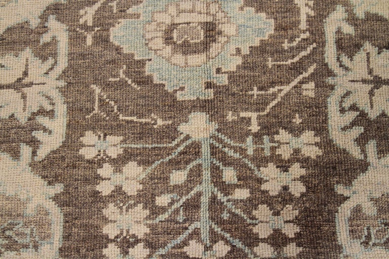 New Oushak Persian Rug with Floral Field and Border in Ivory and Blue ...