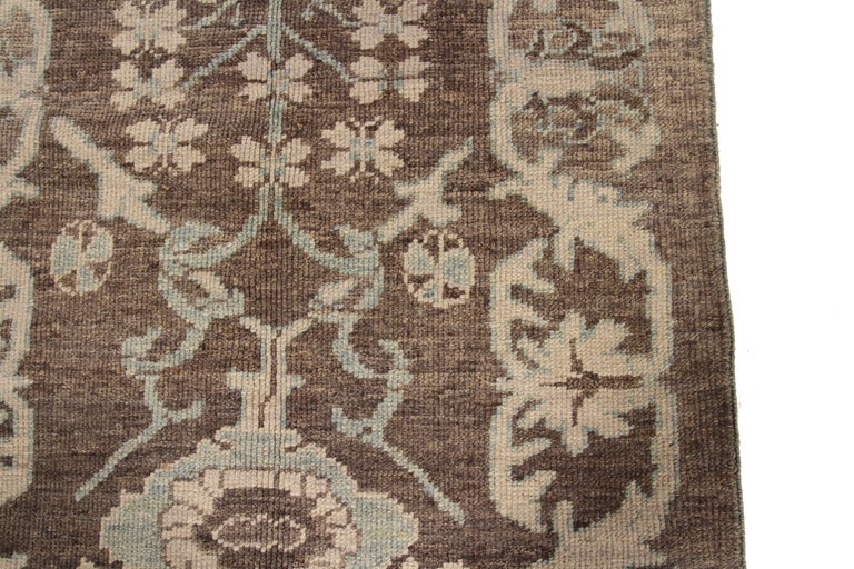 New Oushak Persian Rug with Floral Field and Border in Ivory and Blue ...