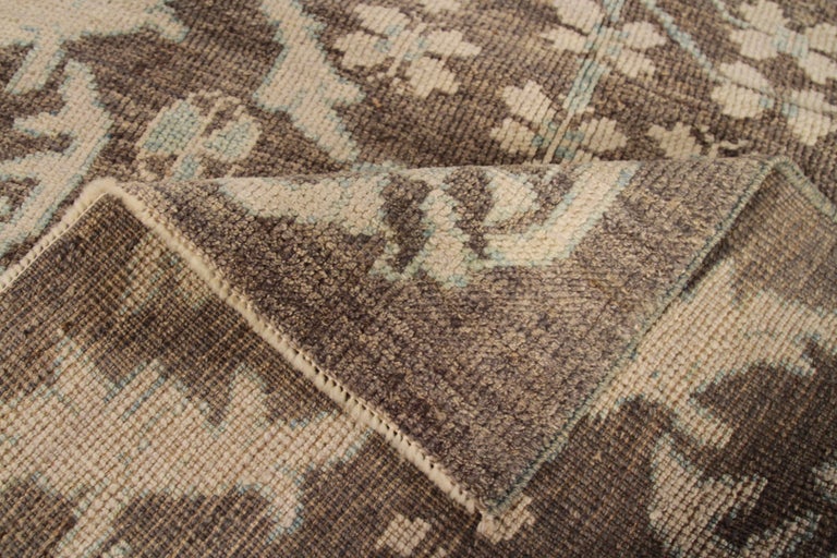 New Oushak Persian Rug with Floral Field and Border in Ivory and Blue ...