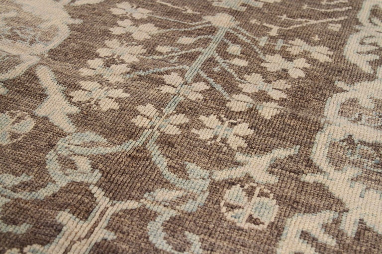 New Oushak Persian Rug with Floral Field and Border in Ivory and Blue ...