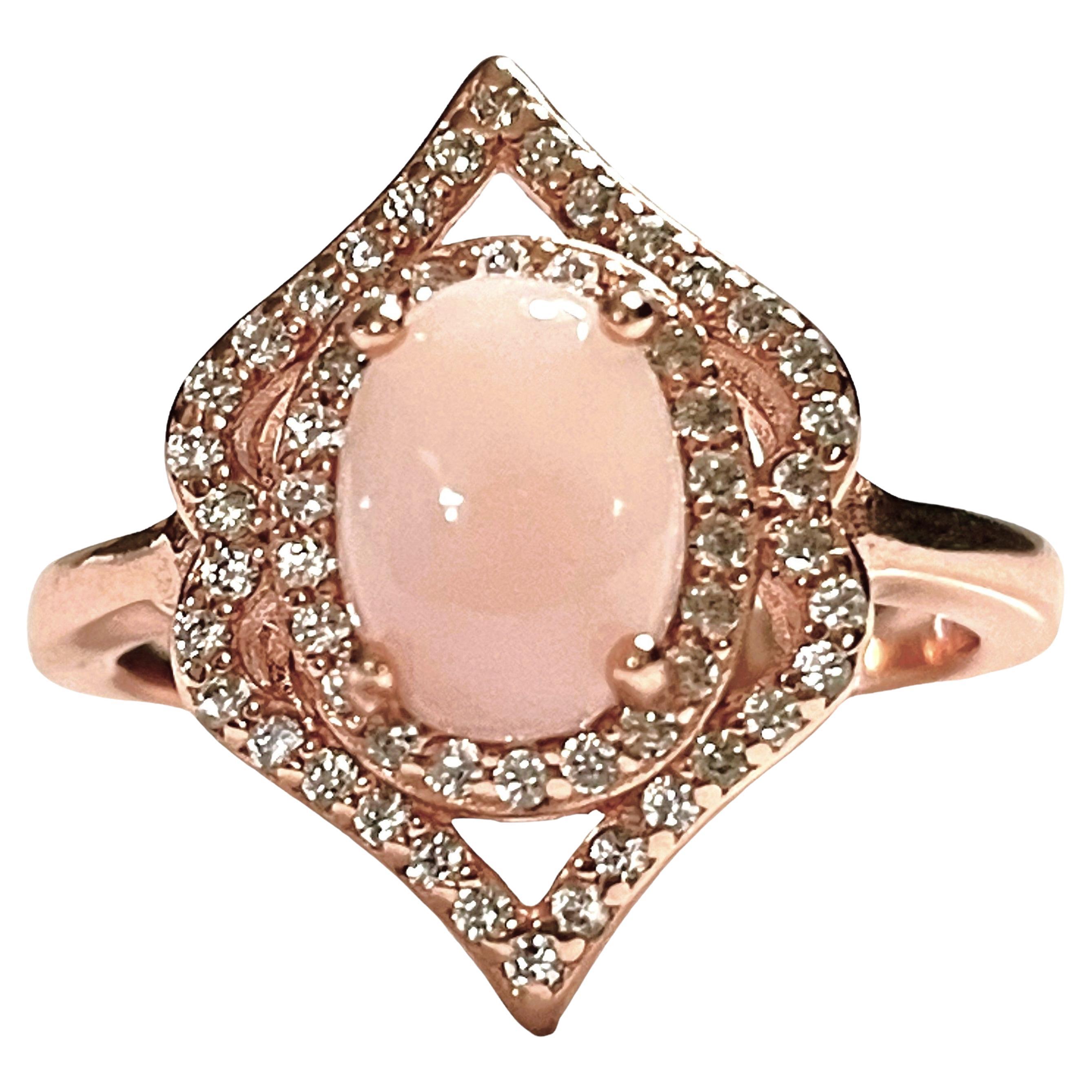 New Oval Pink Topaz Cabochon 14k Rose Gold Plated Sterling Silver Ring ...