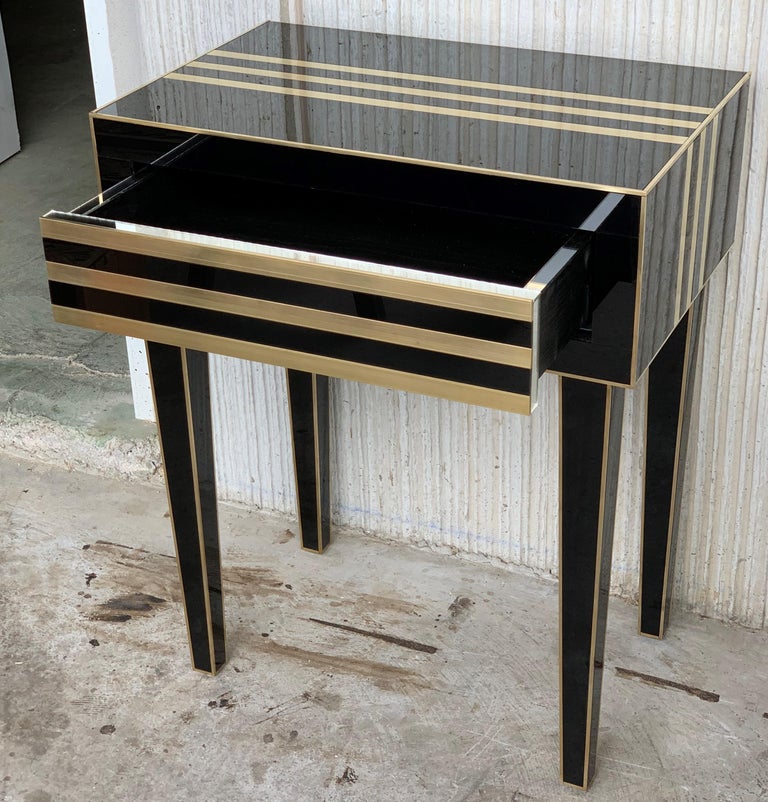New Pair of High Black and Brass Nightstands with Drawer, Push System ...