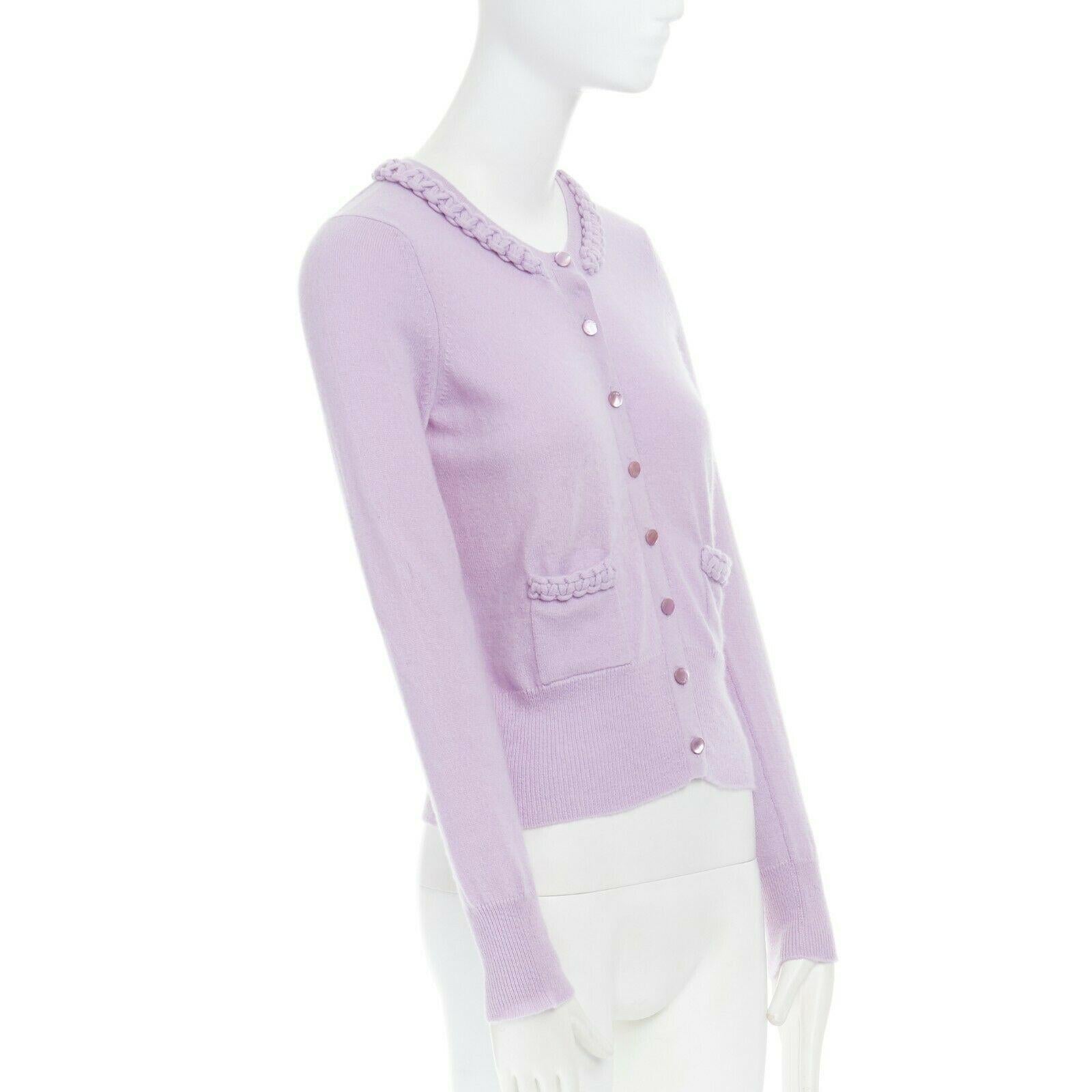 new PAULE KA 100% cashmere periwinkle purple knitted collar cardigan ...