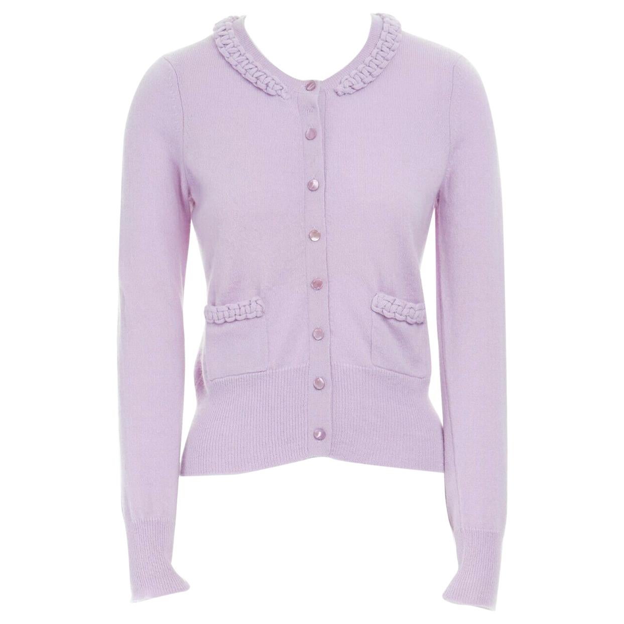 new PAULE KA 100% cashmere periwinkle purple knitted collar cardigan ...