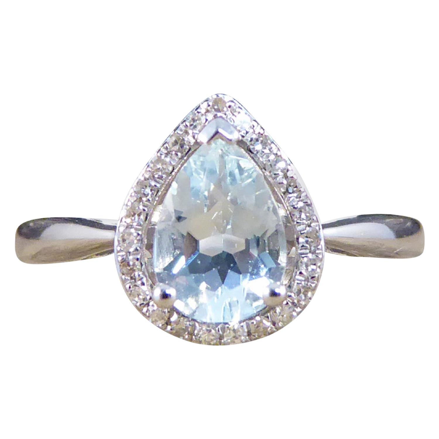 Aquamarine and Diamond Pear Shaped Cluster Cocktail Ring in 18k White ...