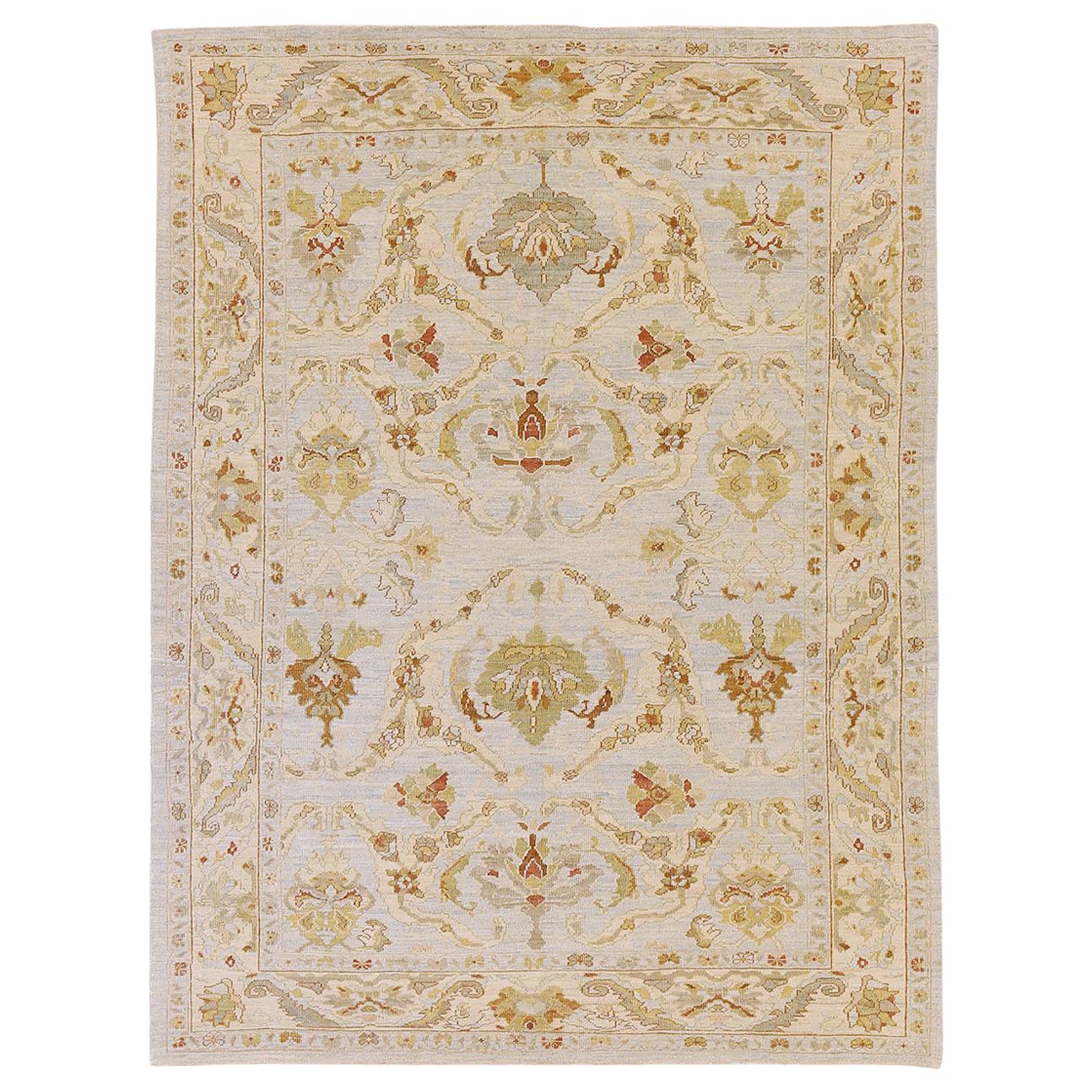Contemporary Oushak Persian Rug with Ivory Floral Patterns For Sale at ...