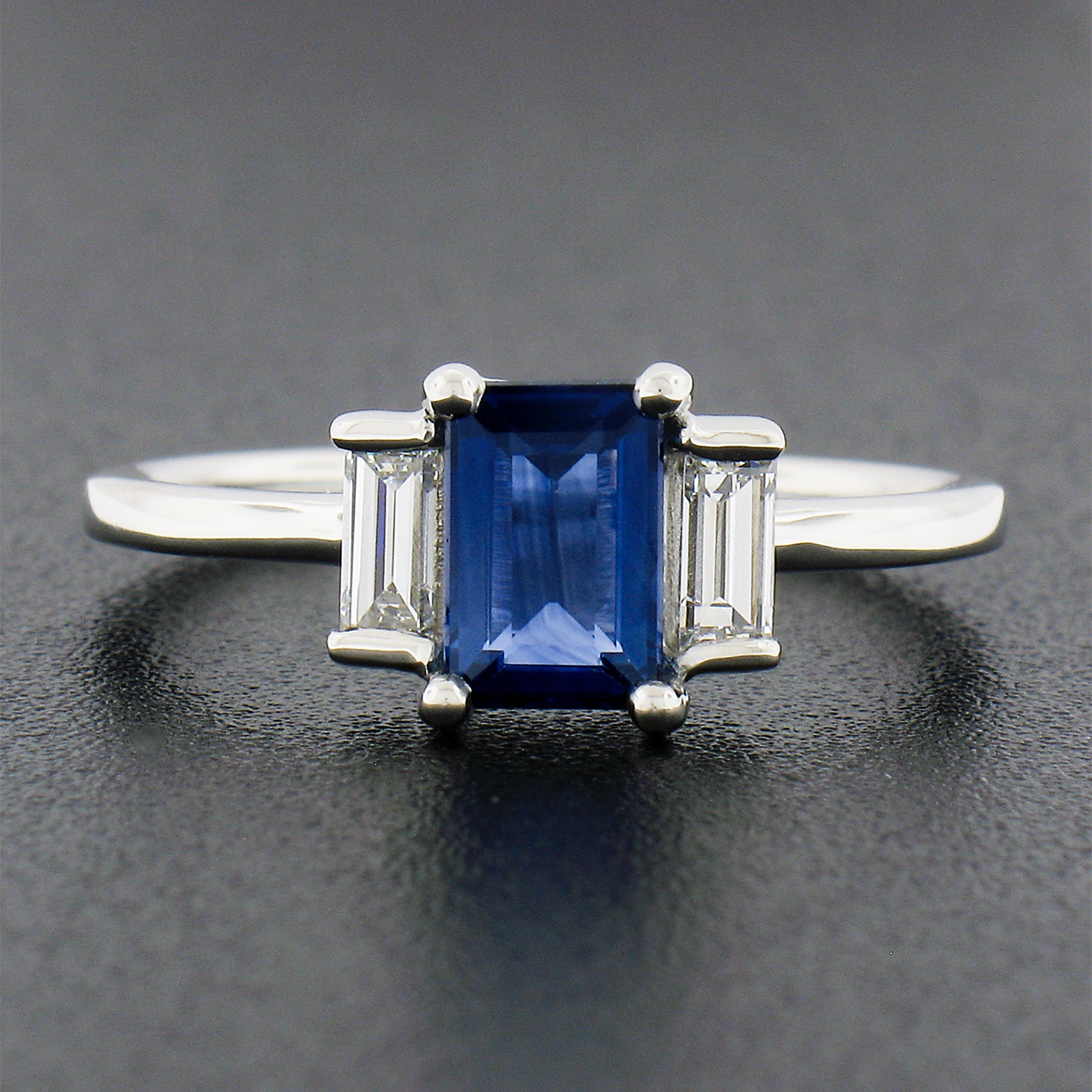 New Platinum 1.20ctw GIA NO HEAT Emerald Cut Sapphire and Baguette ...