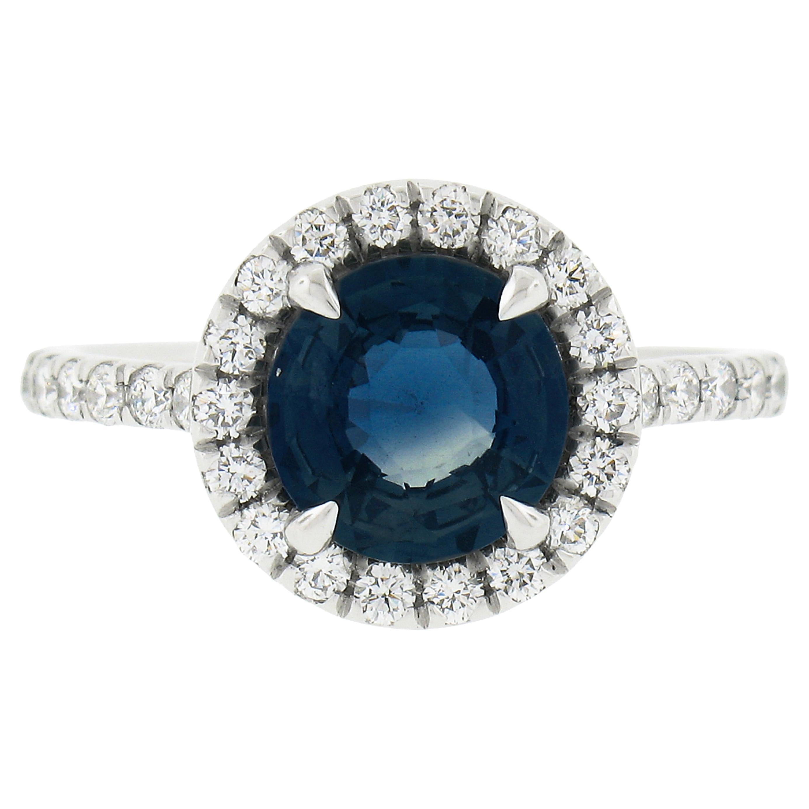 Platinum GIA Octagonal Greenish Blue NO HEAT Sapphire and Diamond 3 ...
