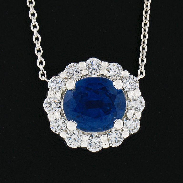 New Platinum 2.77ctw GIA Oval Royal Blue Sapphire Diamond Halo Pendant ...
