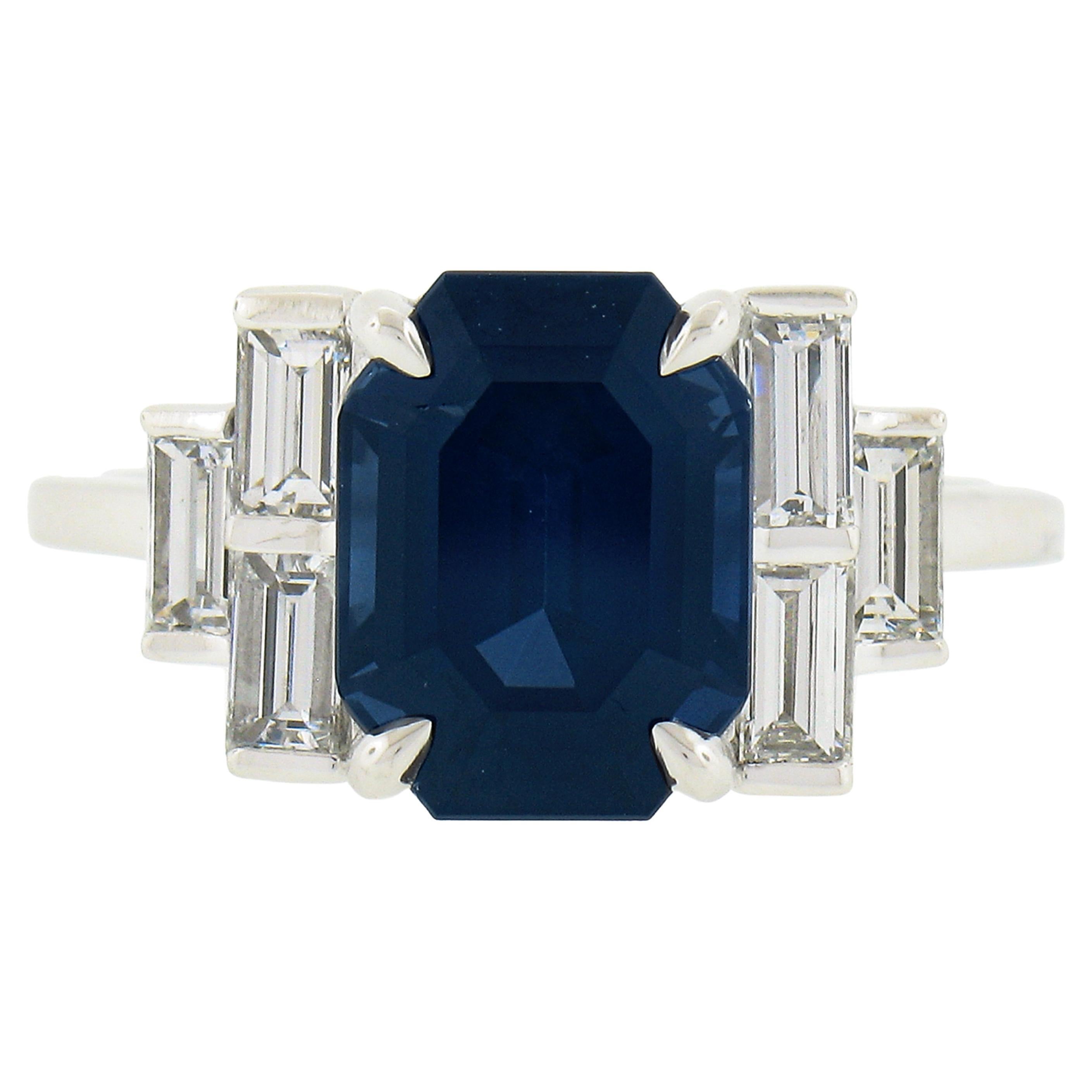 Platinum Sapphire Solitaire Ring, 950 Emerald Cut 1.52ct Engagement For Sale at 1stDibs