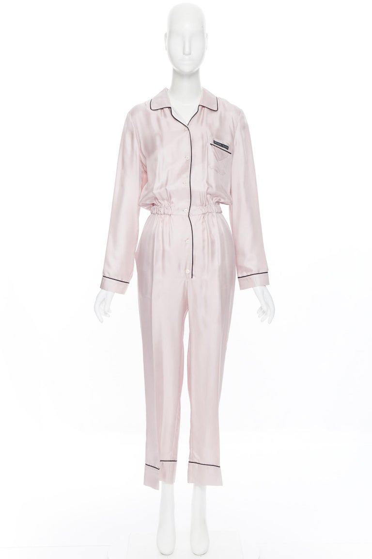 new PRADA 100% silk triangle logo pocket lounge wear pyjama style ...