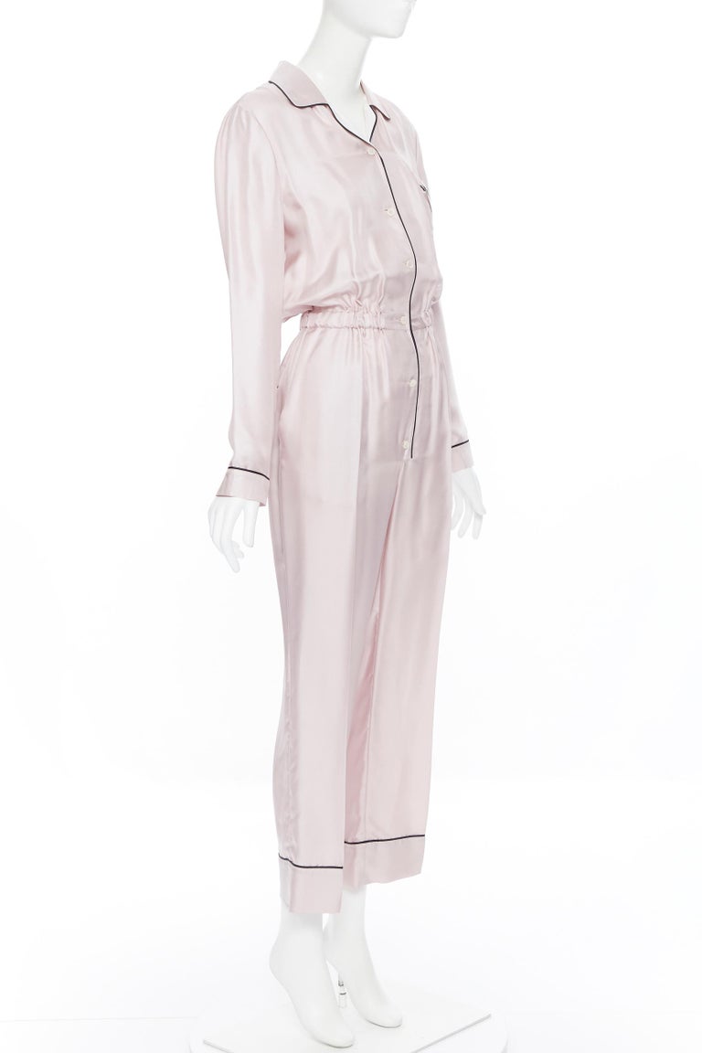 new PRADA 100% silk triangle logo pocket lounge wear pyjama style ...