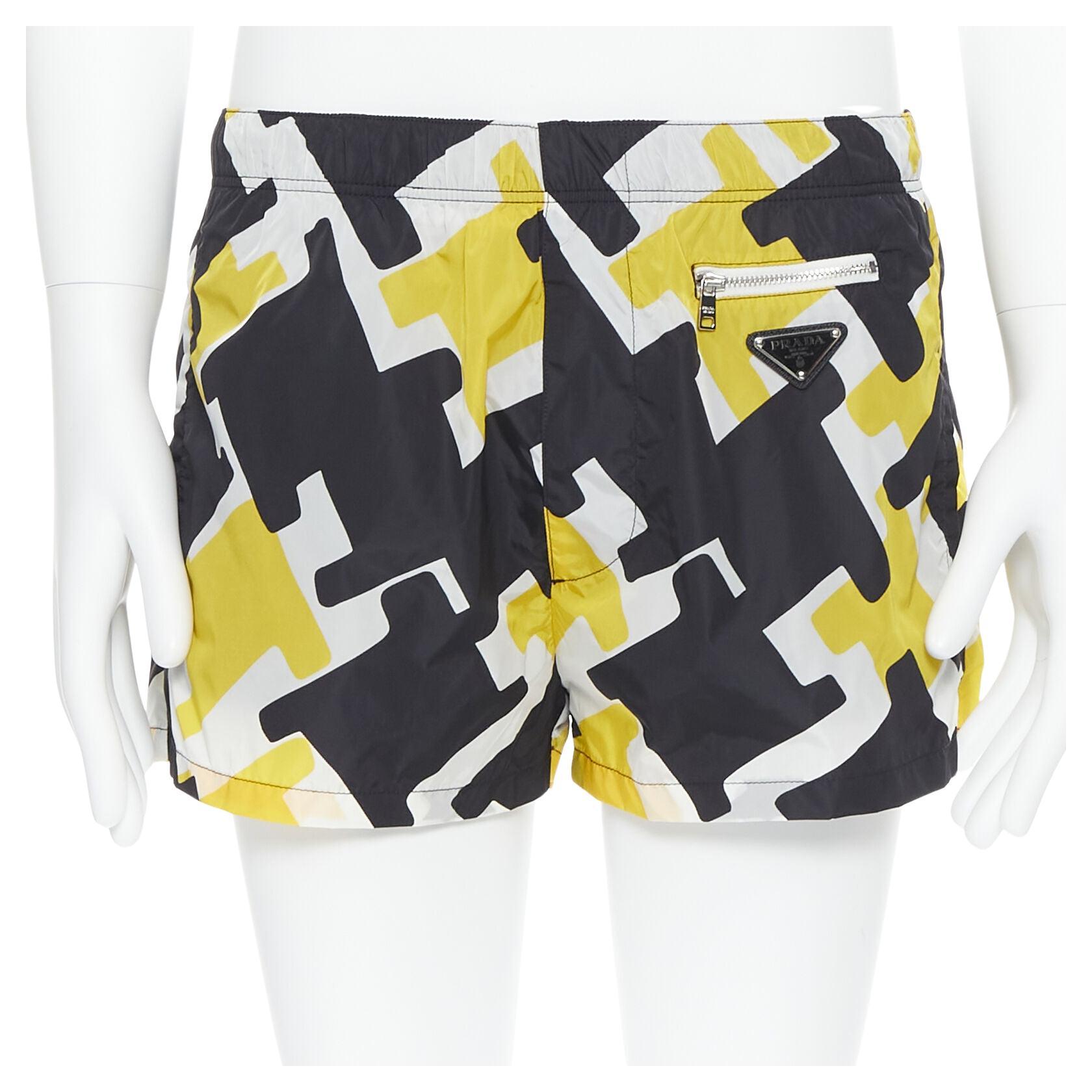 new PRADA 2019 black yellow geometric nylon print triangle logo swim ...