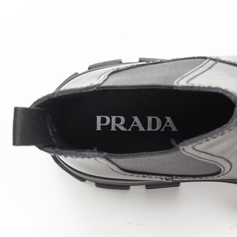 new PRADA 2019 Pull Up black leather Monolith chunky lug sole boot UK9 EU43 For Sale at 1stDibs