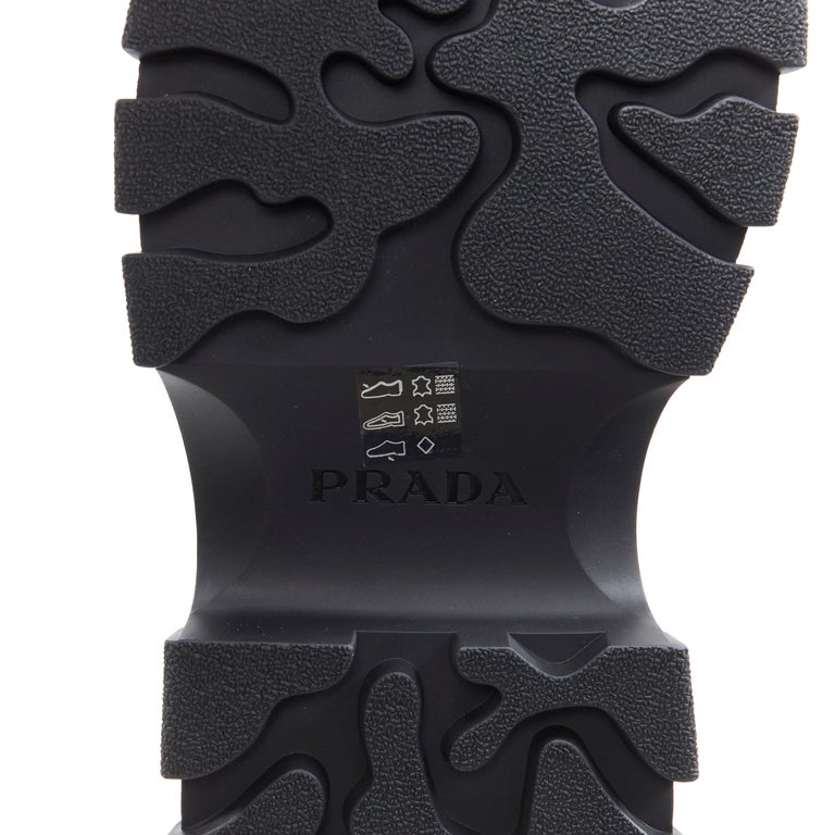 new PRADA 2019 Pull Up black leather Monolith chunky lug sole boot UK9 EU43 For Sale at 1stDibs