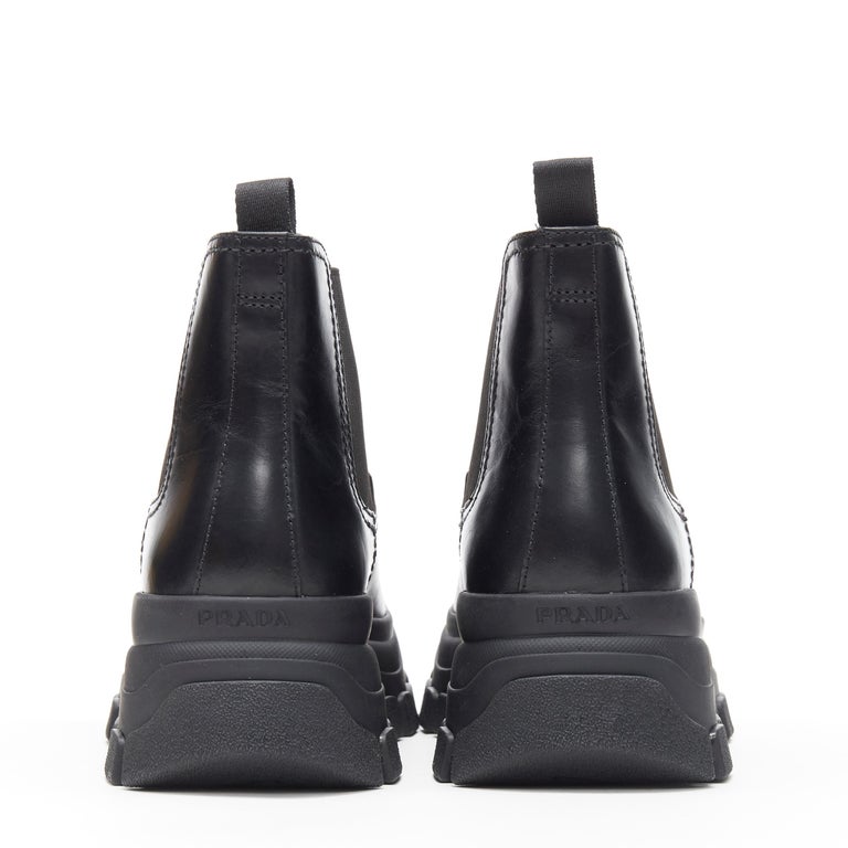 new PRADA 2019 Pull Up black leather Monolith chunky lug sole boot UK9 EU43 For Sale at 1stDibs