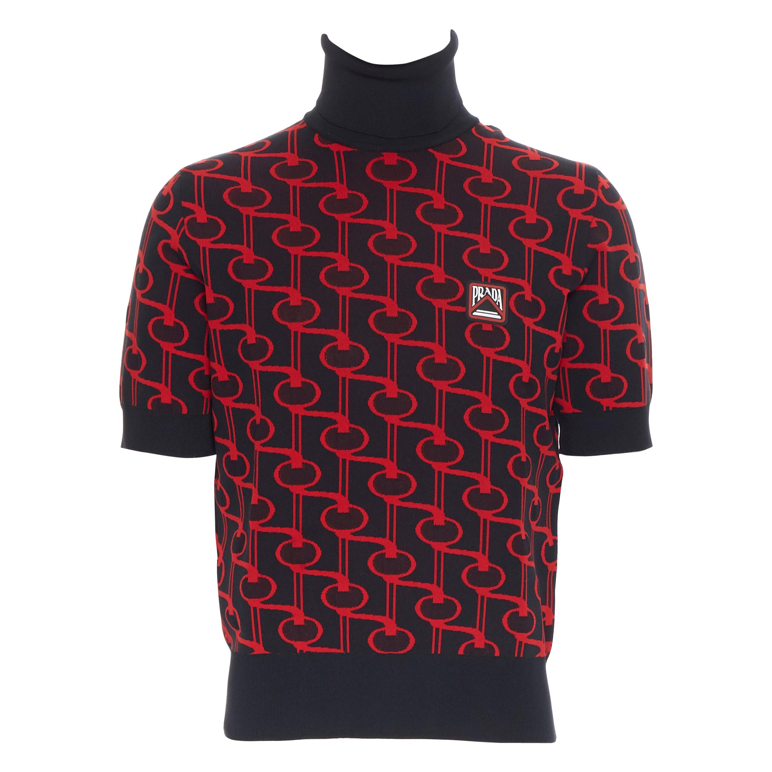 new PRADA 2019 Runway black red pattern jacquard knit rubber logo ...