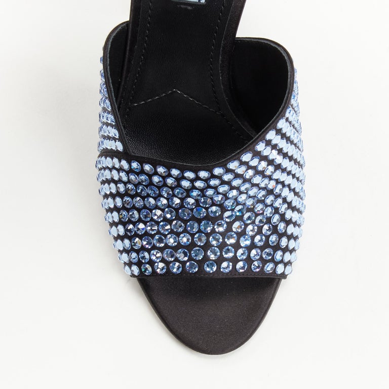 new PRADA 2019 Runway blue crystal diamond encrusted chunky heel EU35.5 ...
