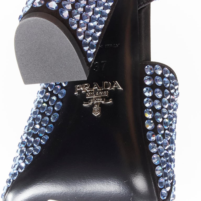 new PRADA 2019 Runway blue crystal diamond encrusted chunky heel EU37 ...